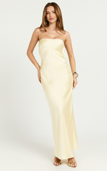 Charlita Maxi Dress - Strapless Cowl Back Satin Dress in Chocolate