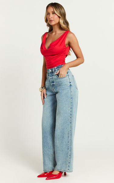 Doris Top - Cowl Neck Crop Top in Red
