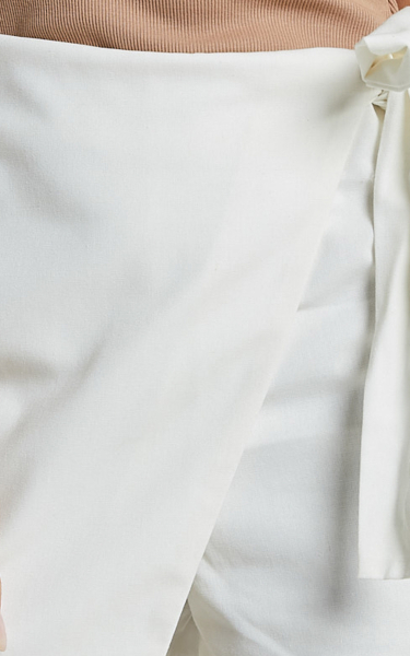 Jase Skort - Linen Look High Waisted Tie Wrap Skort in White