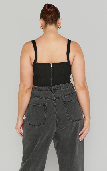 Pellar Top - Square Neck Corset Top in Black