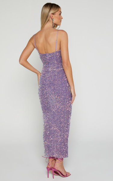Rayner Midi Dress - V Bar Sequin Bodycon Dress in Lilac