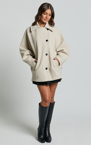 Claudia Coat - Triple Breasted Coat in Beige