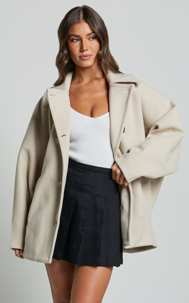 Claudia Coat - Triple Breasted Coat in Beige